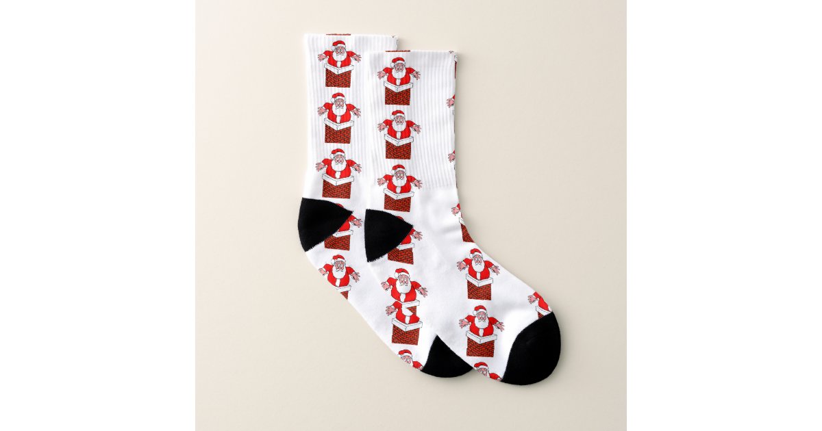 cartoon Santa Claus got stuck in the chimney Socks | Zazzle