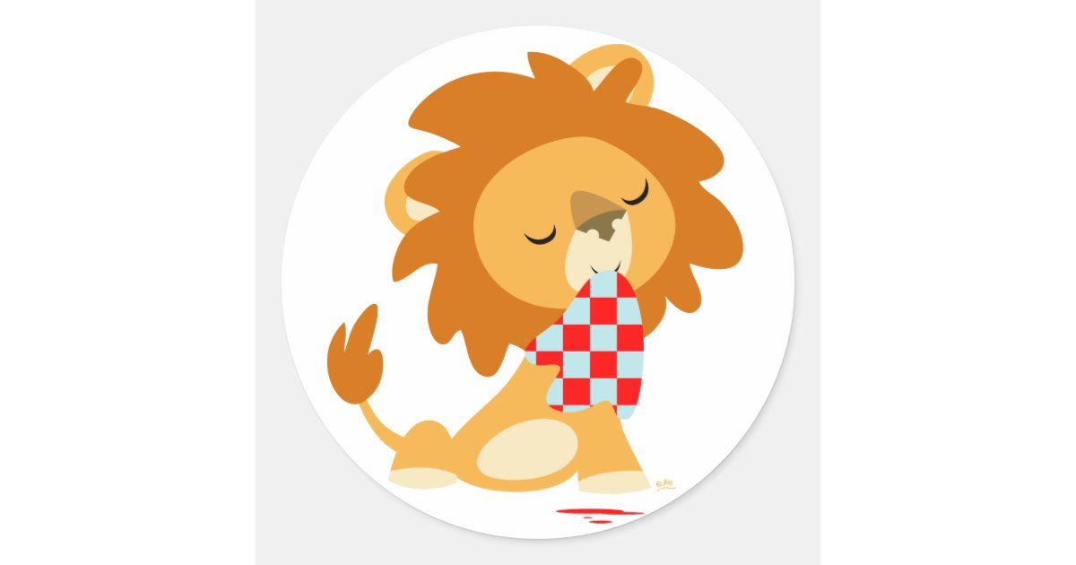 Cartoon Satiated Lion sticker | Zazzle