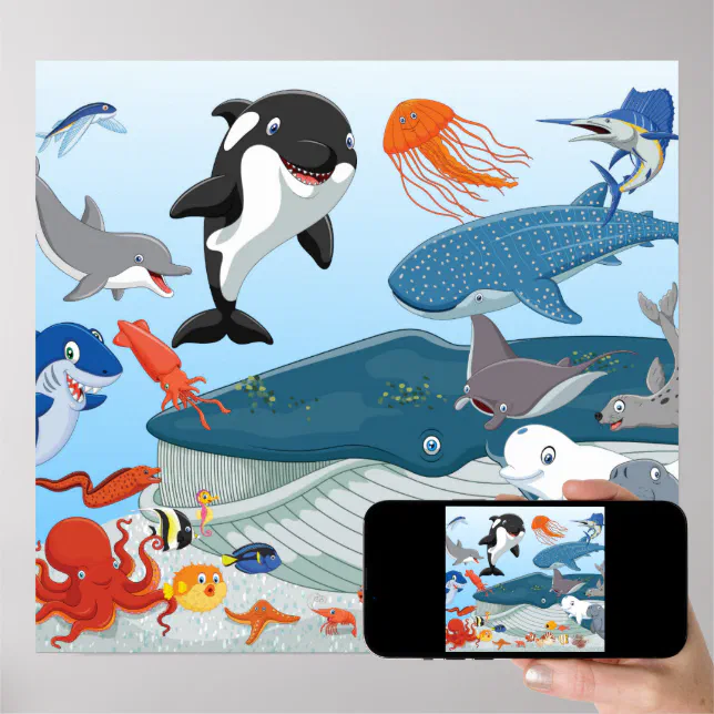 Cartoon sea animals poster | Zazzle