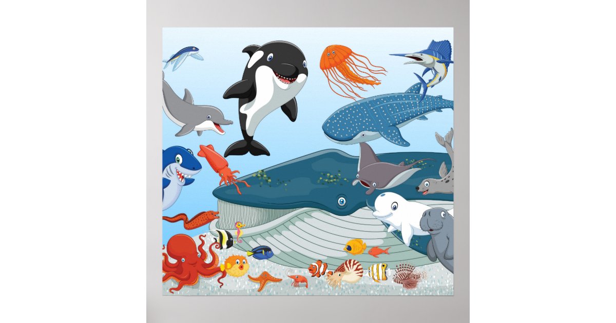 Cartoon sea animals poster | Zazzle