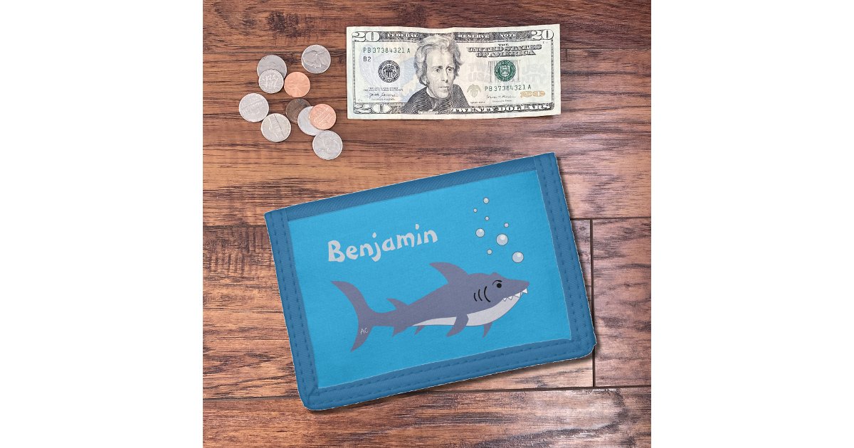 Cartoon Shark Kid Blue Wallet | Zazzle