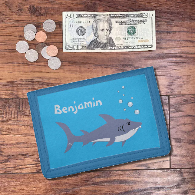 Cartoon Shark Kid Blue Wallet | Zazzle