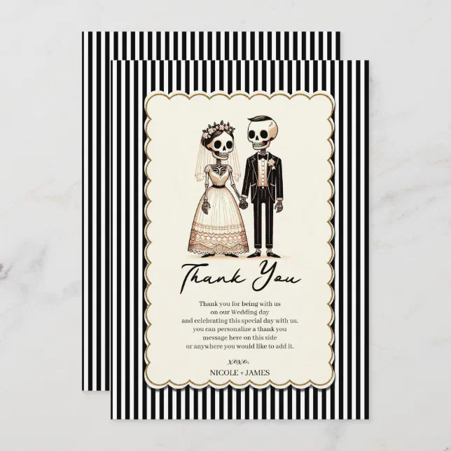 Cartoon Skeleton Bride + Groom Wedding Thank You Invitation | Zazzle