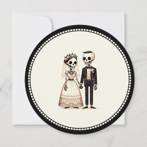Cartoon Skeleton Bride + Groom Whimsical Wedding Invitation | Zazzle