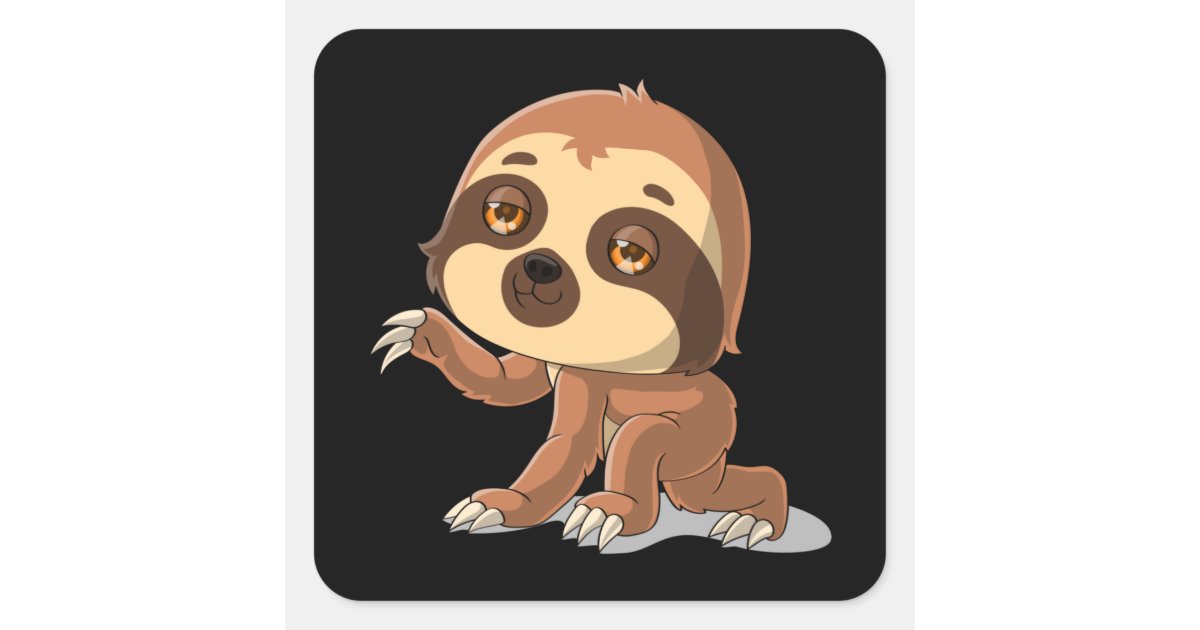 Cartoon sloth waving square sticker | Zazzle