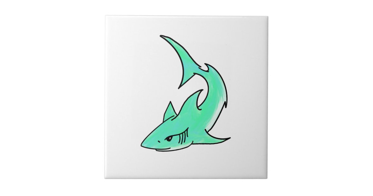 cartoon smiling shark mint blue green ocean animal ceramic tile | Zazzle