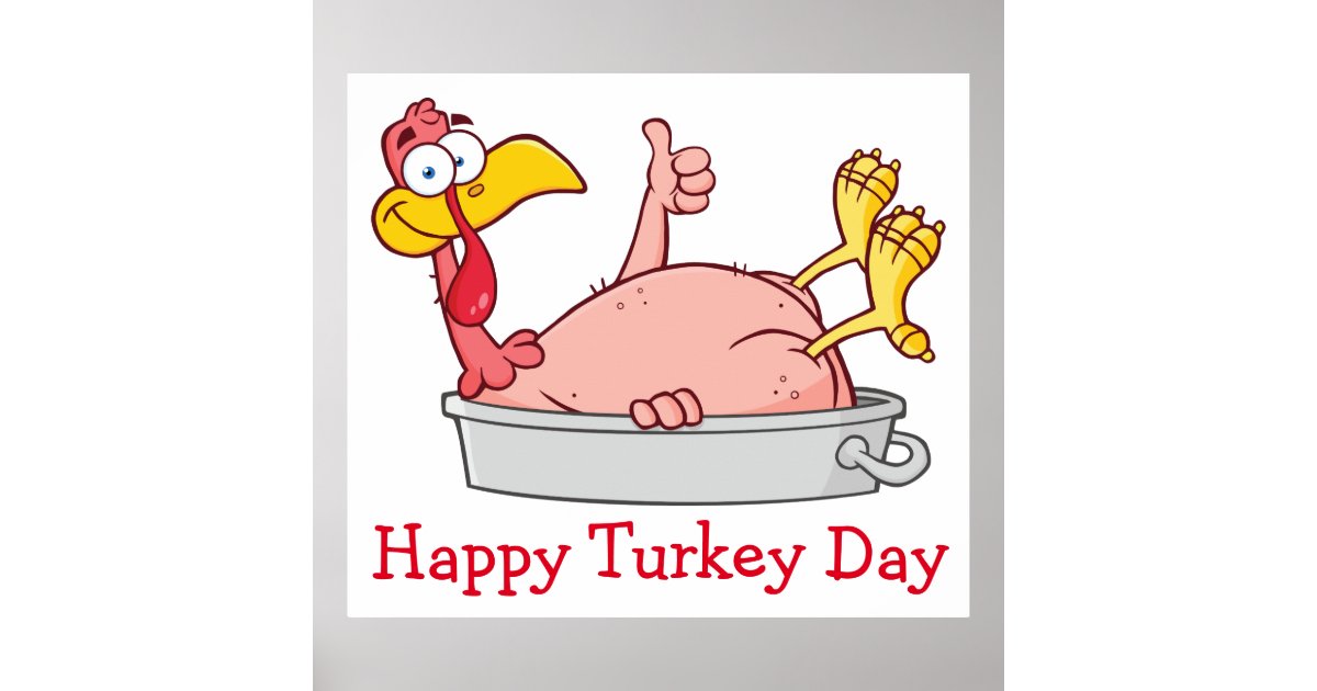 cartoon smiling turkey in pan poster | Zazzle