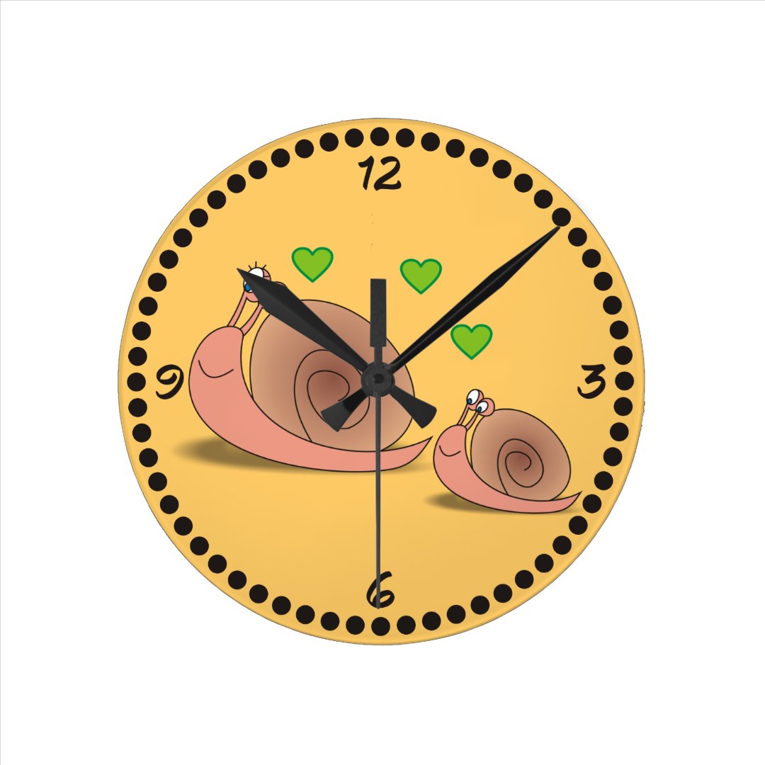 Cartoon Snails Cute Wall Clocks with Numbers | Zazzle