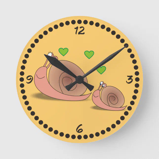 Cartoon Snails Cute Wall Clocks with Numbers | Zazzle