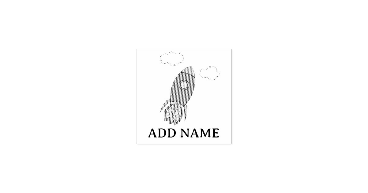 Cartoon Space Rocket Custom Name Rubber Stamp | Zazzle