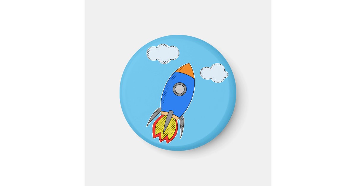 Cartoon Space Rocket In Blue Sky Magnet | Zazzle