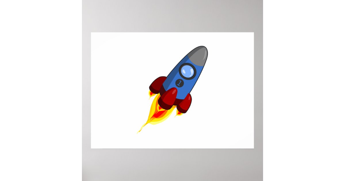 Cartoon Space Rocket Poster | Zazzle