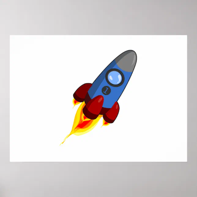 Cartoon Space Rocket Poster | Zazzle