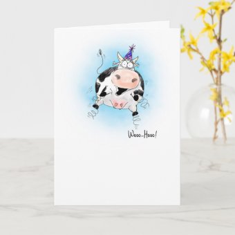 Cartoon Springy Cow Woo-Hoo Birthday Card | Zazzle