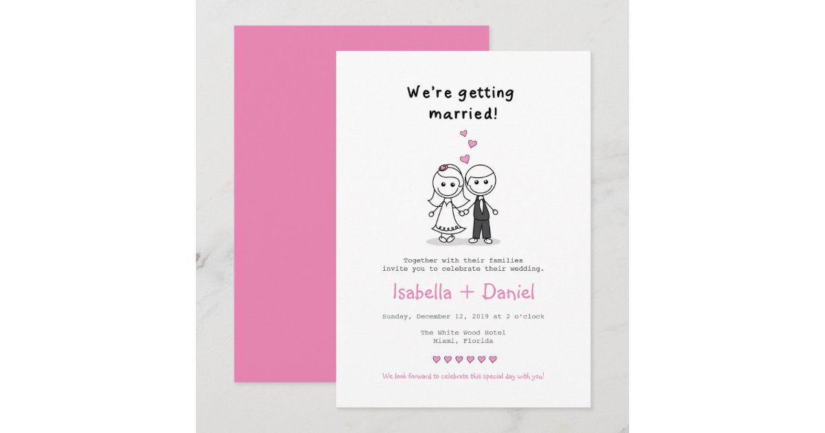 Cartoon Stick Figure couple wedding Invitation | Zazzle