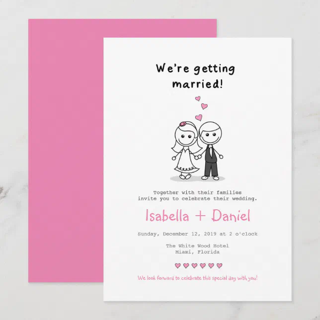 Cartoon Stick Figure couple wedding Invitation | Zazzle