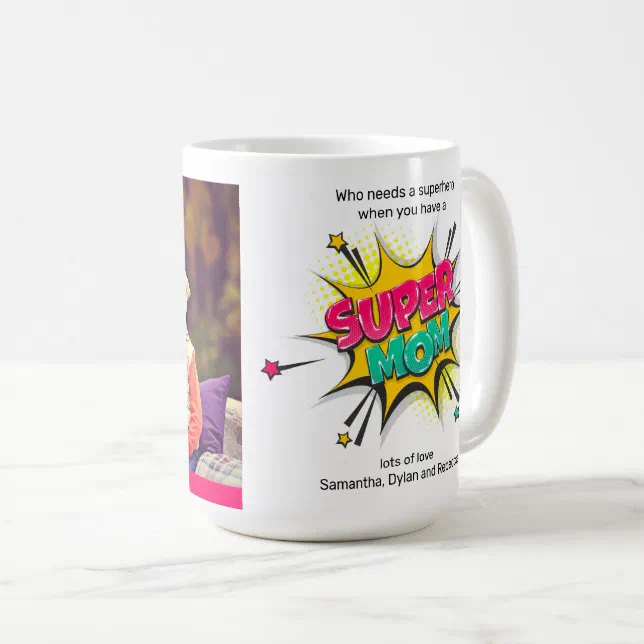 Cartoon Style Super Mom Add Your Photo Mothers Day Coffee Mug | Zazzle