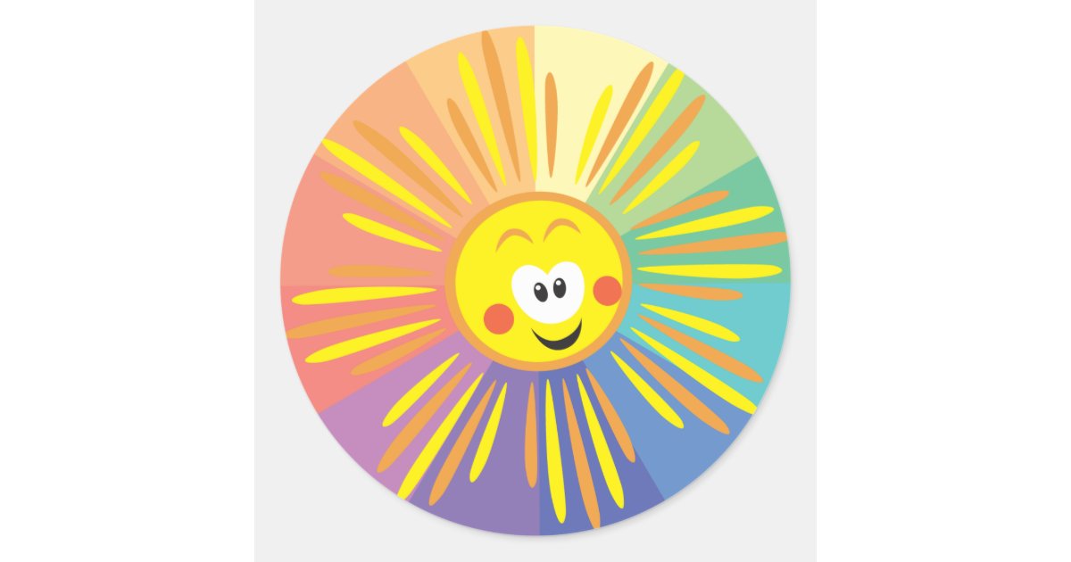cartoon sun classic round sticker | Zazzle