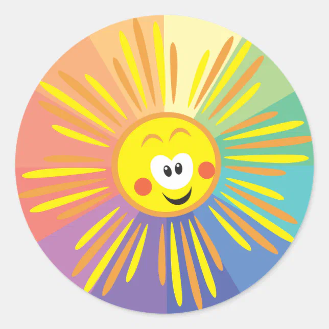 cartoon sun classic round sticker | Zazzle