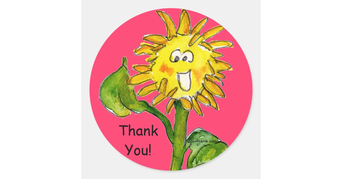 Cartoon Sunflower Thank You Stickers | Zazzle