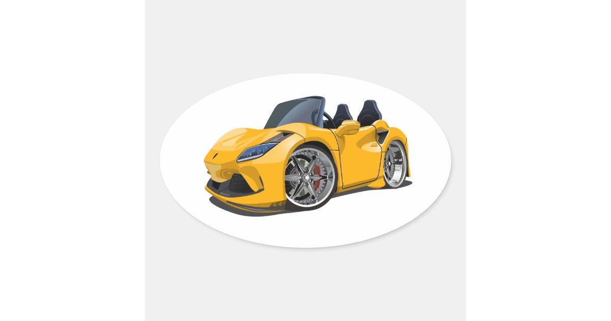 Cartoon super car oval sticker | Zazzle