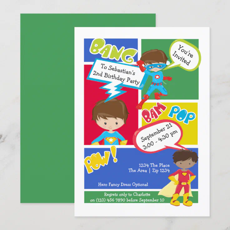 Cartoon Superhero Fun Comic Themed Birthday Party Invitation | Zazzle