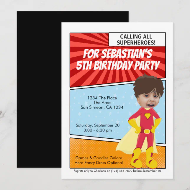 Cartoon Superhero Novelty Comic Birthday Party Invitation | Zazzle
