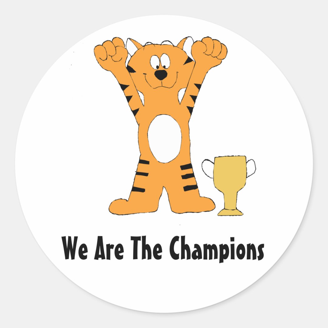 Cartoon Tiger Champion With Trophy Classic Round Sticker | Zazzle