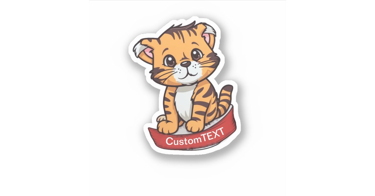 Cartoon Tiger Custom text Sticker | Zazzle