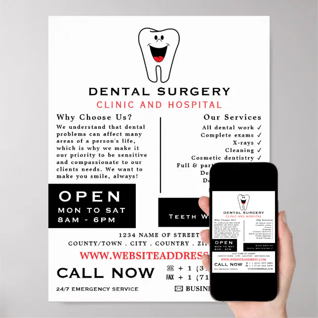 Cartoon Tooth Logo, Dentistry, Dentist Advertising Poster | Zazzle