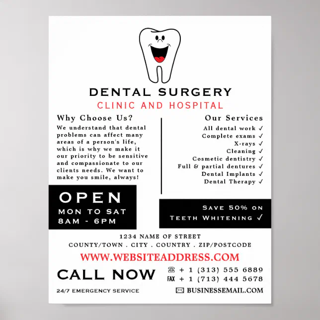 Cartoon Tooth Logo, Dentistry, Dentist Advertising Poster | Zazzle