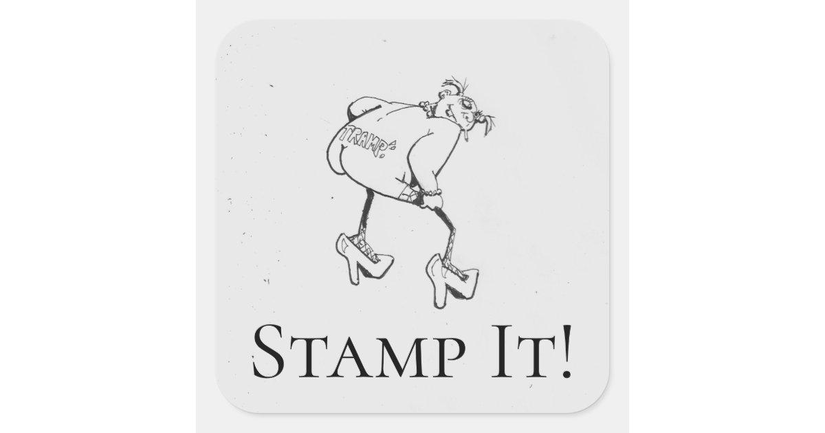 Cartoon Tramp Stamp! Funny Black, White Square Sticker | Zazzle