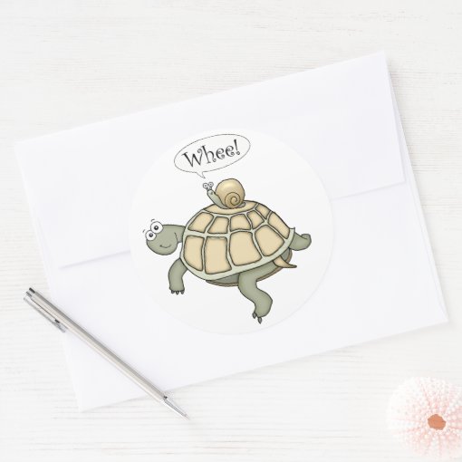 Cartoon turtle and snail Whee! Fun sticker gifts. | Zazzle