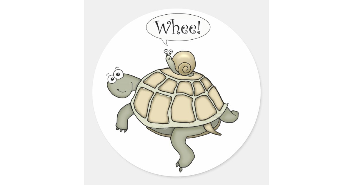 Cartoon turtle and snail Whee! Fun sticker gifts. | Zazzle