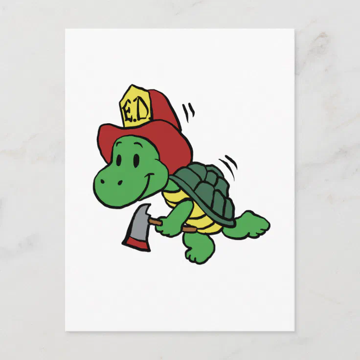 Cartoon turtle firefighter - turtle with axe postcard | Zazzle