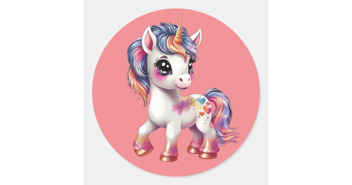 cartoon unicorn classic round sticker | Zazzle