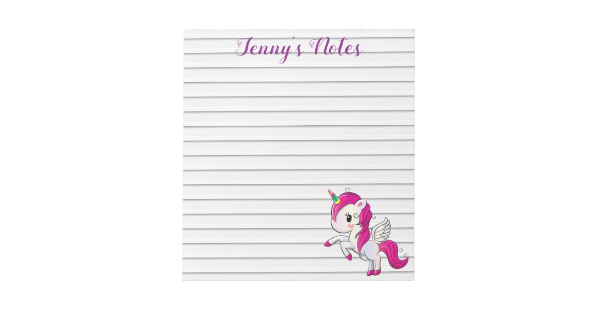 Cartoon unicorn, custom notepad | Zazzle