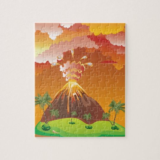 Cartoon Volcano Eruption 2 Jigsaw Puzzle | Zazzle.com