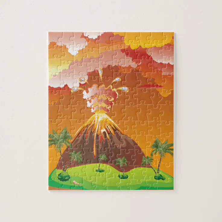 Cartoon Volcano Eruption 2 Jigsaw Puzzle | Zazzle