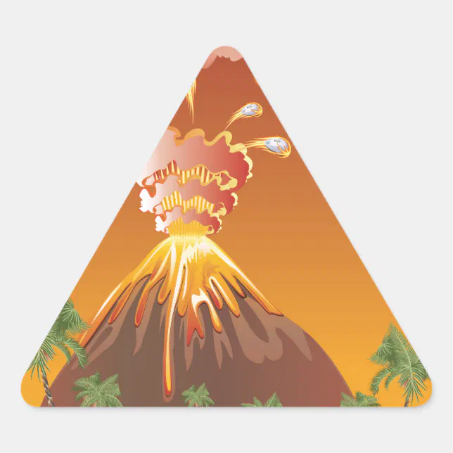 Cartoon Volcano Eruption 2 Triangle Sticker | Zazzle