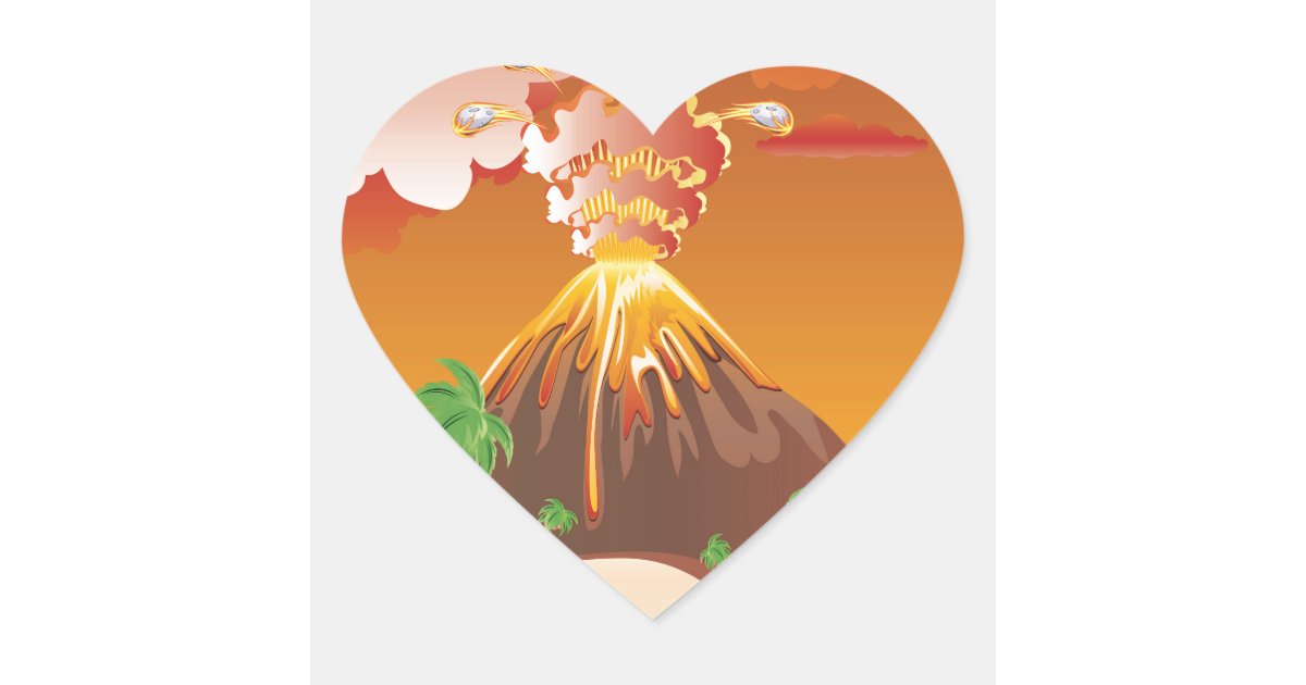 Cartoon Volcano Eruption Heart Sticker | Zazzle