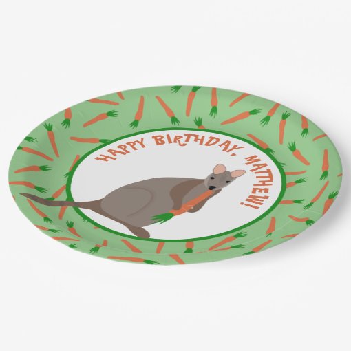 Cartoon Wallaby and Carrots Kids Birthday Party Paper Plates | Zazzle