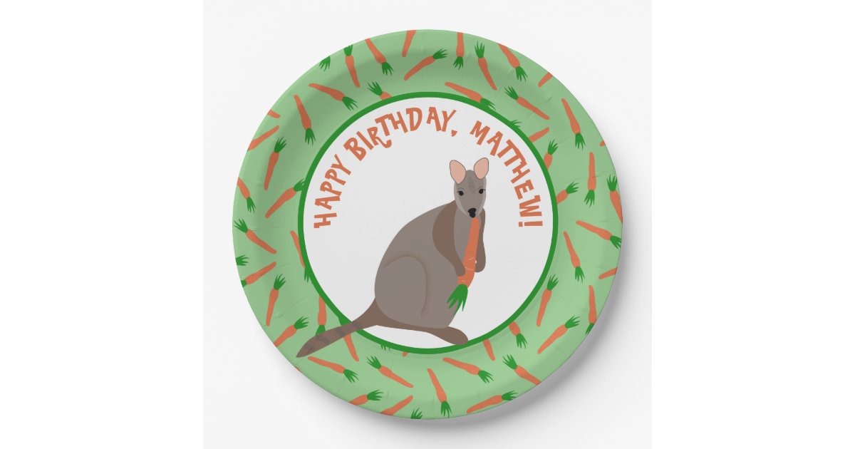 Cartoon Wallaby and Carrots Kids Birthday Party Paper Plates | Zazzle