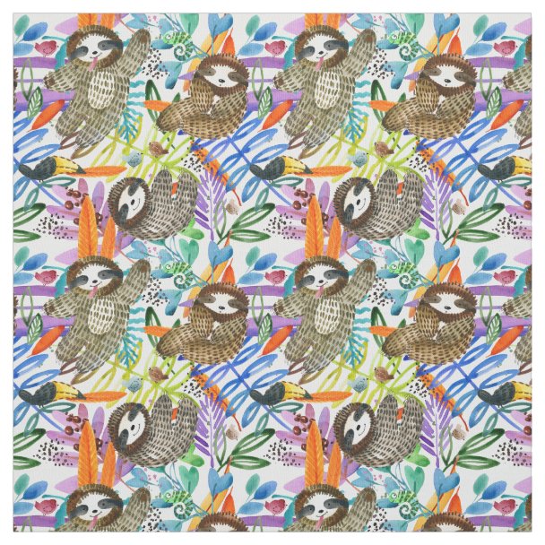 Cute Sloth Pattern Fabric | Zazzle.com