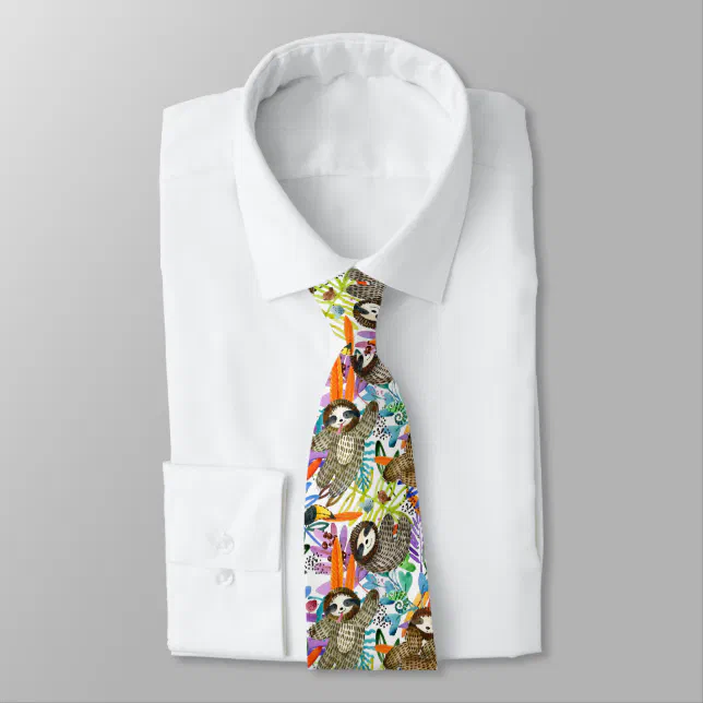 Cartoon Watercolor Sloth Pattern Neck Tie | Zazzle
