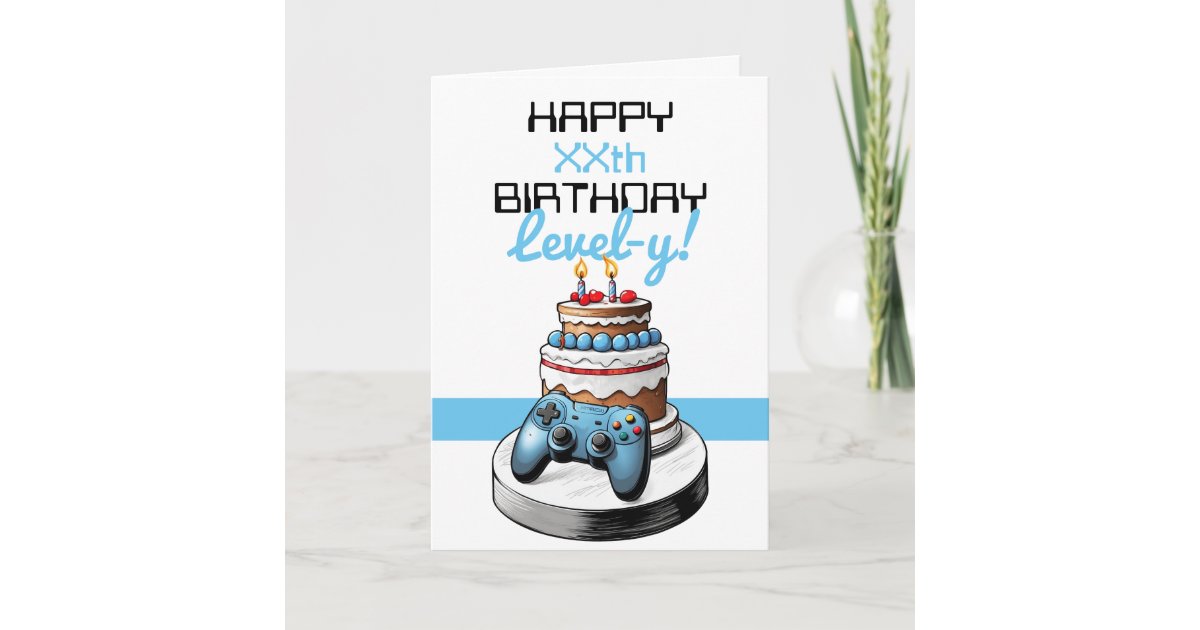 Cartoon White & Blue Gaming Controller Birthday Card | Zazzle