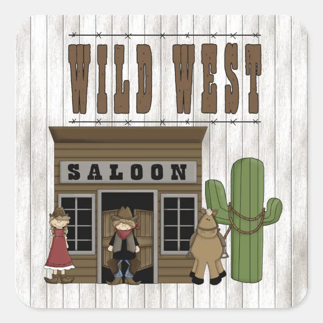 Cartoon Wild Western Fun Saloon Square Sticker | Zazzle