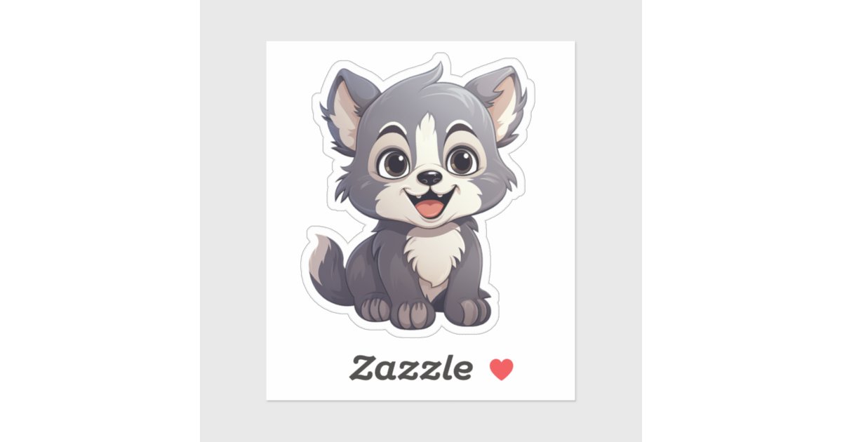 Cartoon wolf illustration sticker | Zazzle