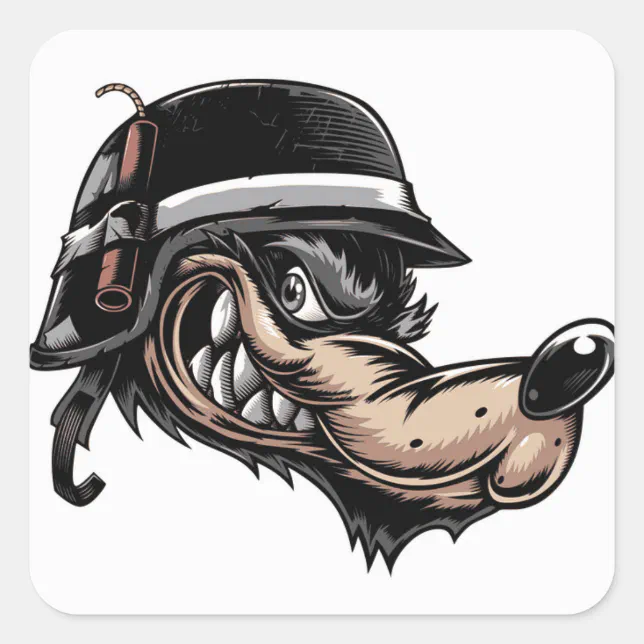 Cartoon Wolf Square Sticker | Zazzle