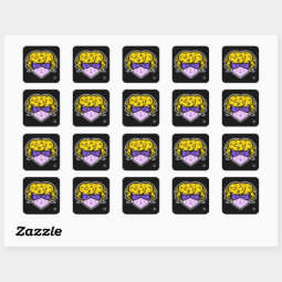 Cartoon woman with beauty mark and glasses v2 square sticker | Zazzle